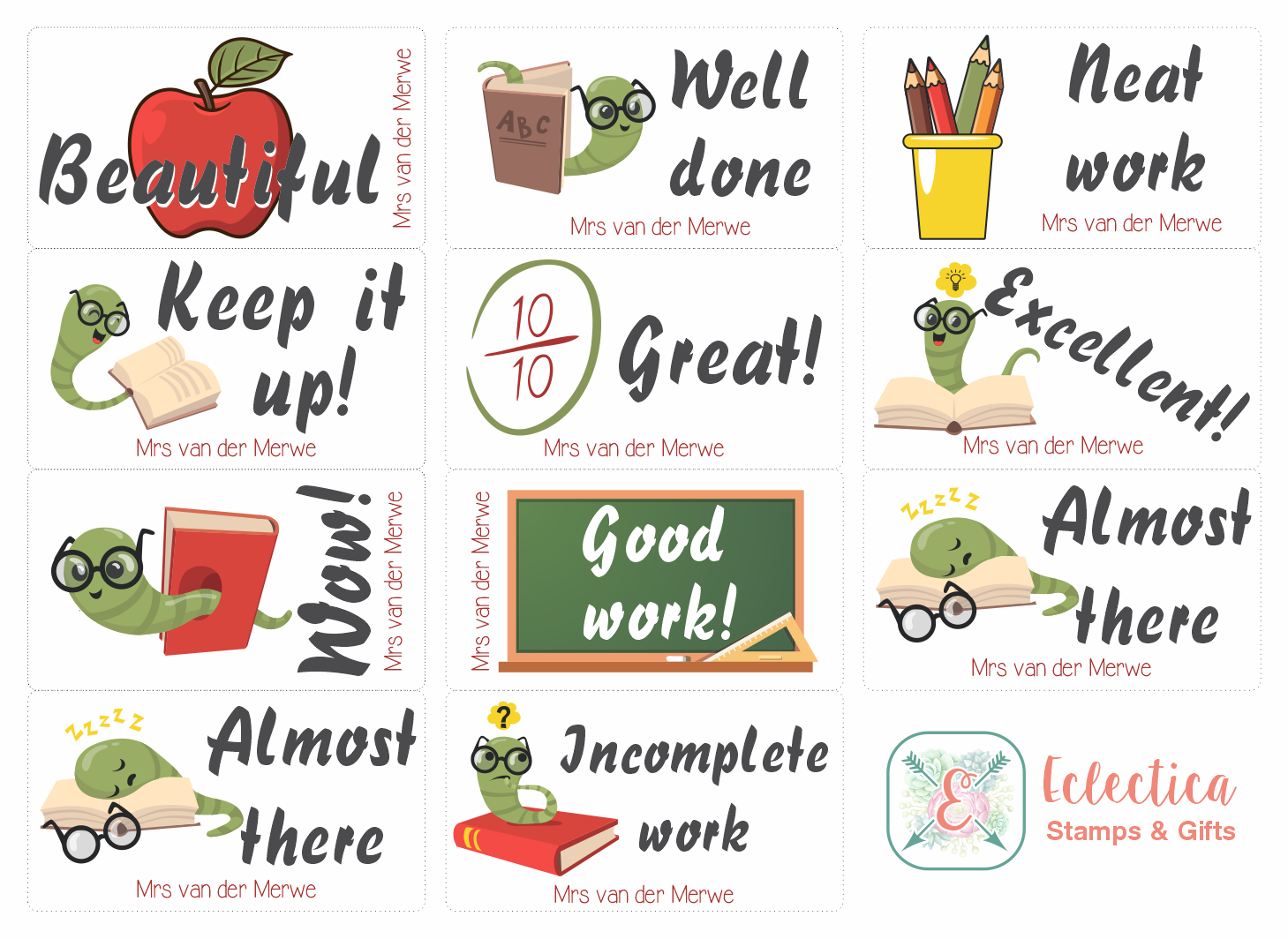 Teacher Stickers Bookworm – Eclectica